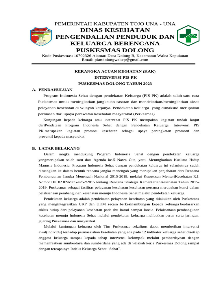 KAK INTERVENSI PIS PK | PDF