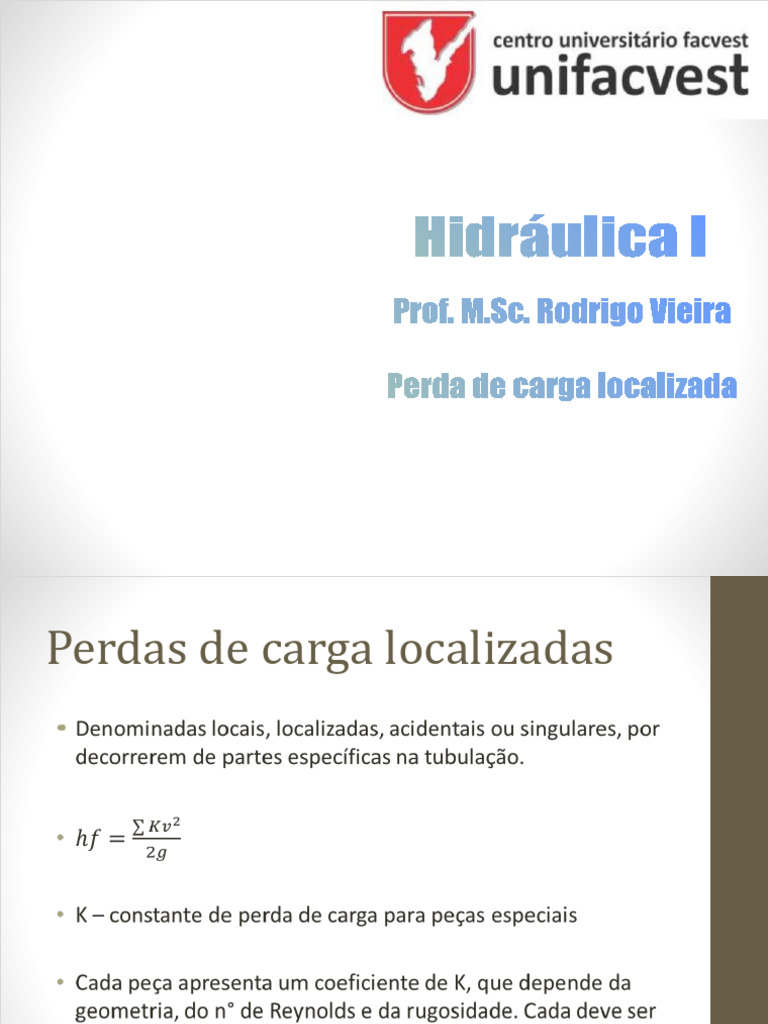 Hidráulica I - Perda de Carga Localizada | PDF