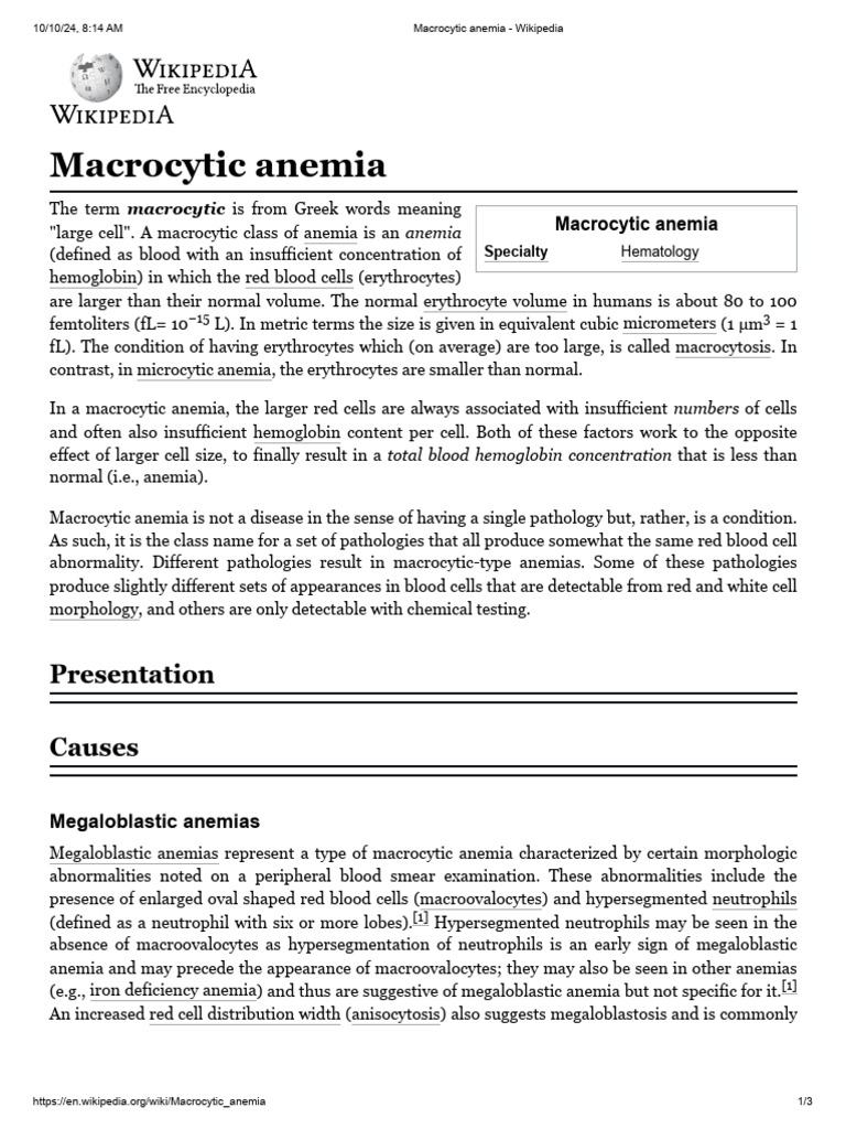 Macrocytic Anemia - Wikipedia | PDF