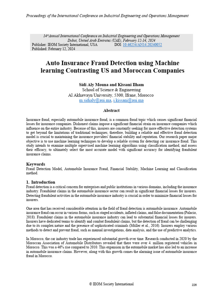 Auto Insurance Fraud Detection Using Machine Learning | PDF