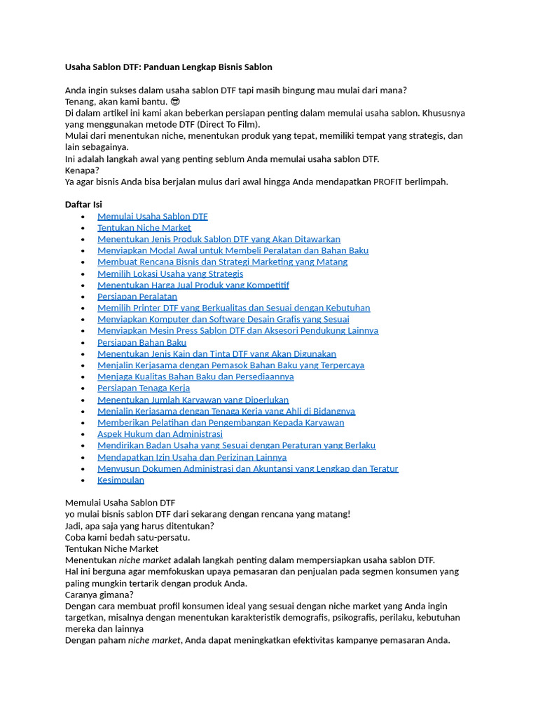 Usaha Sablon DTF | PDF