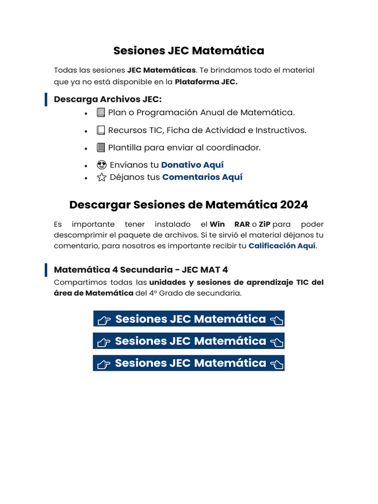 Sesiones JEC Matemática | PDF