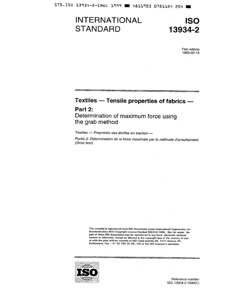 ISO - 13934-2-1999 纺织物拉伸 | PDF