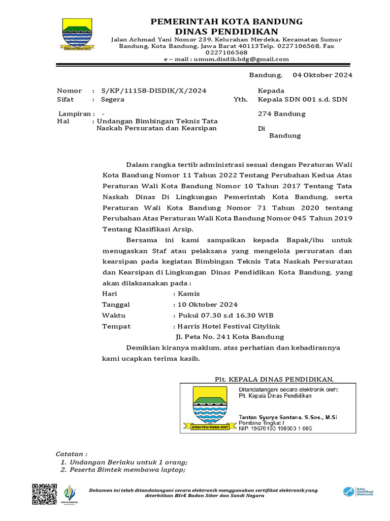 Surat Undangan Bimtek Tata Naskah Hari Kedua - Fix | PDF