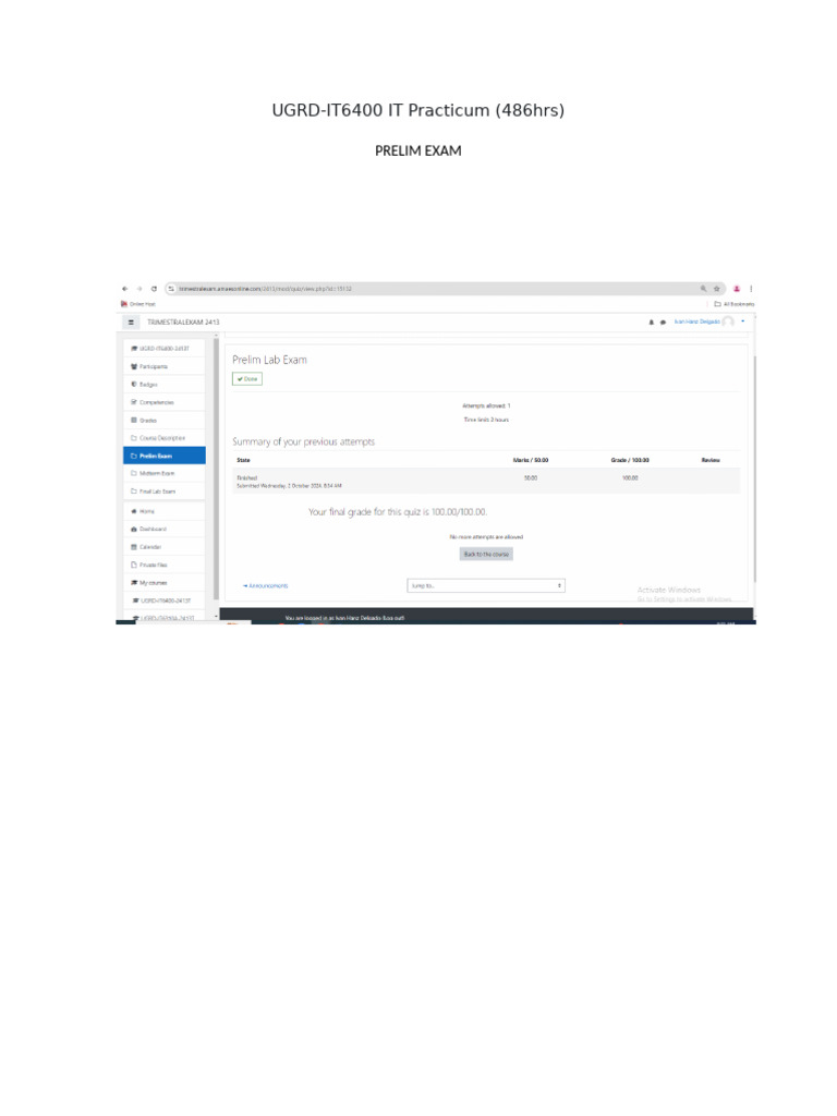 It Practicum (486hrs) - Prelim Exam-Ivan Hanz J. Delgado | PDF ...