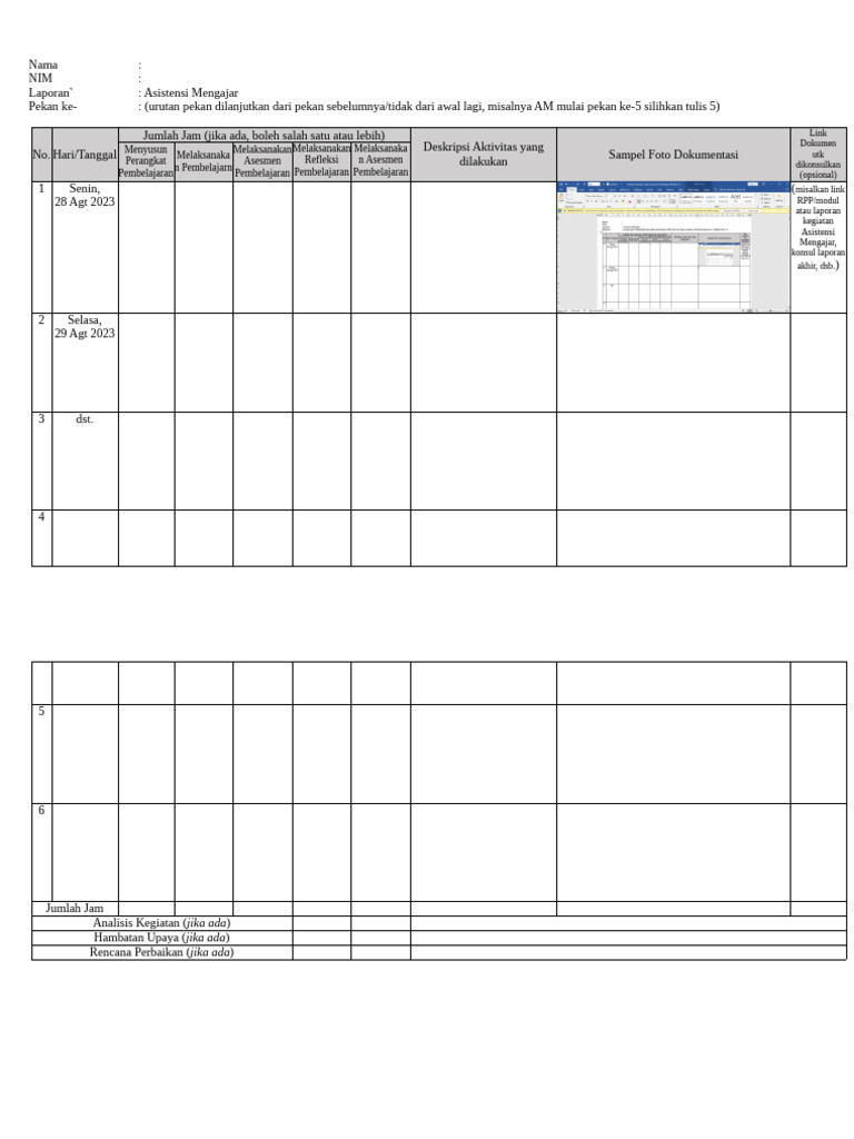 Logbook AM-Template Standar Logbook Asistensi Mengajar (Fleksibel, Boleh Berbeda Menyesuaikan ...