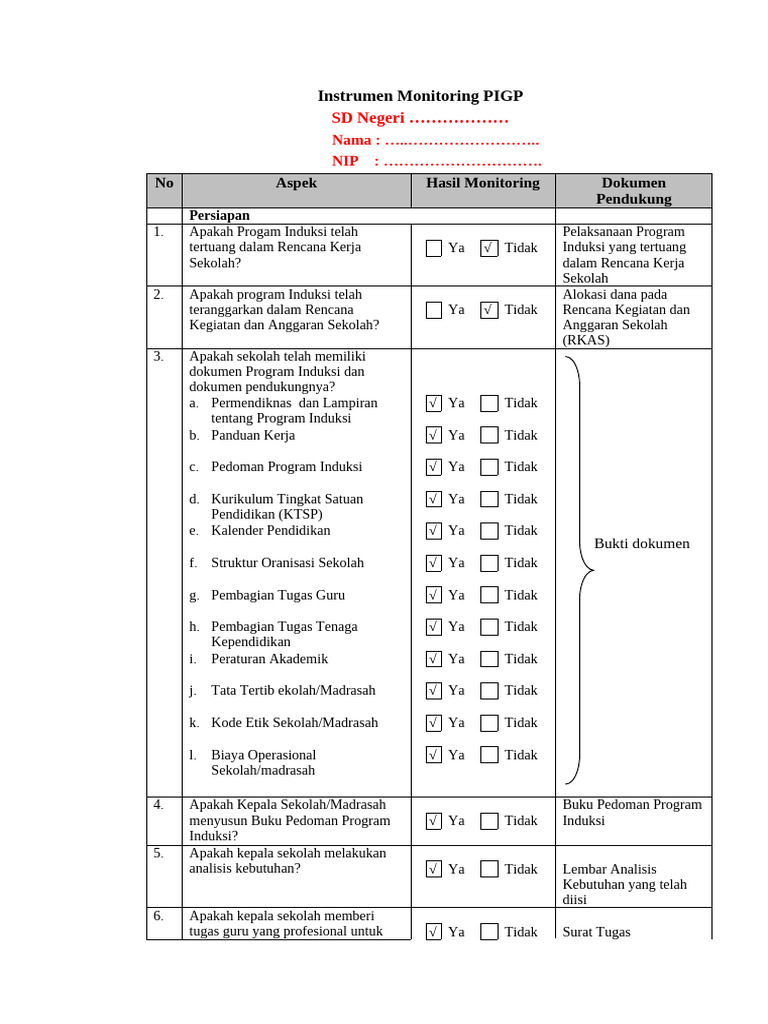 Instrumen Monitoring 6. Evaluasi Diri | PDF