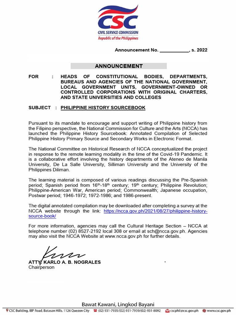 Announcement No. 06 S. 2022 Philippine History Sourcebook | PDF