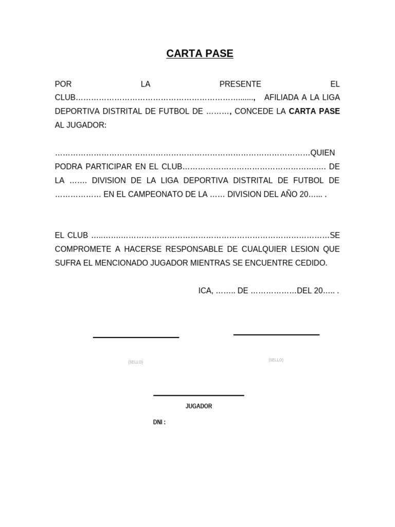 Modelo de Carta Pase y Cesion Temporal | PDF
