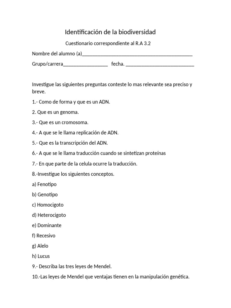 Cuestionario R.A 3.2 Ibio | PDF