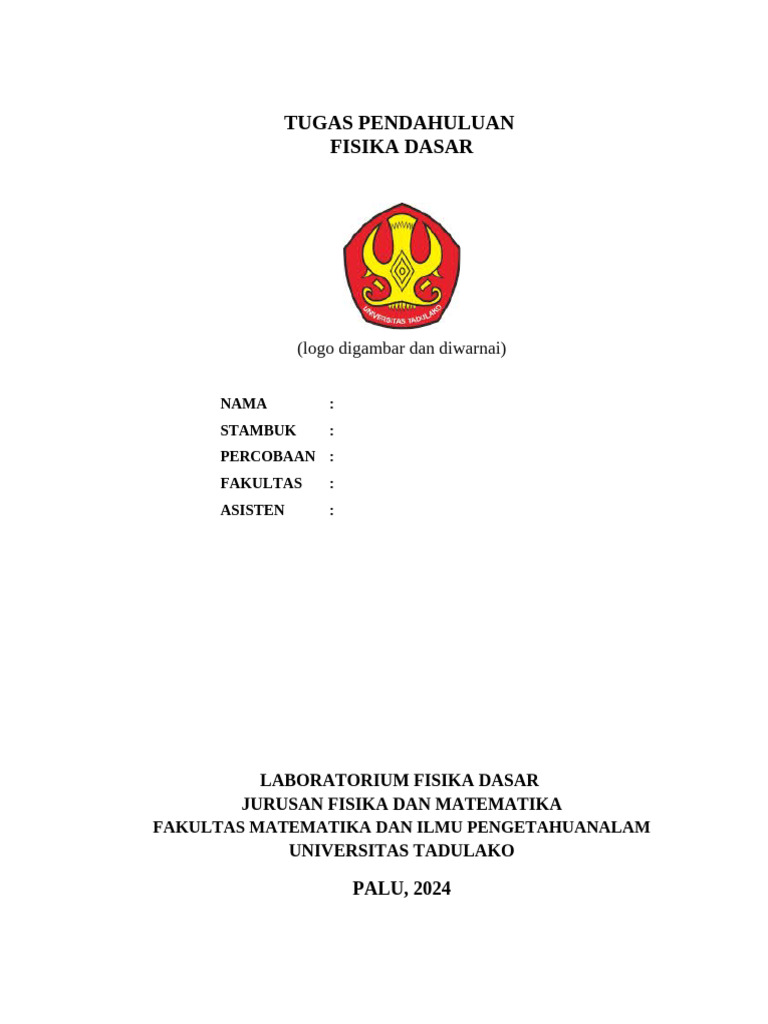 Format Sampul Tugas Pendahuluan | PDF