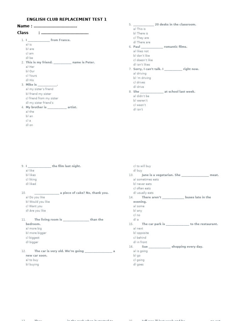 Soal Replacement Test English Club Level Tinggi Level Rendah | PDF