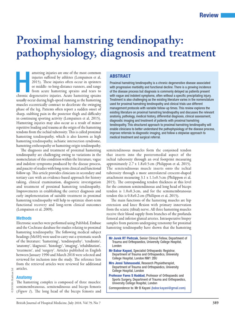 Proximal Hamstring Tendinopathy - Pathophysiology, Diagnosis and ...