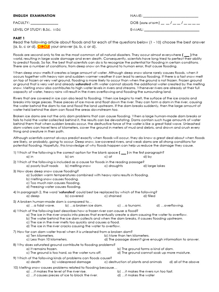 English Examination Sample | PDF
