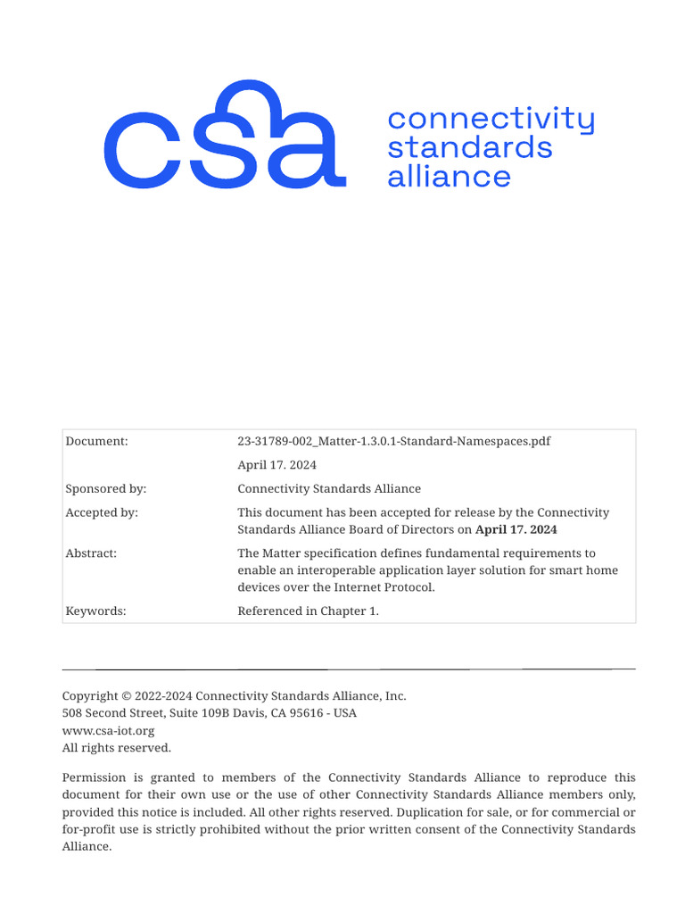 Matter 1 3 Standard Namespace Specification | PDF