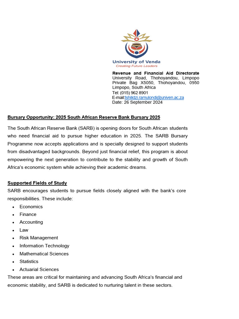 Sarb Bursary Opportunity | PDF