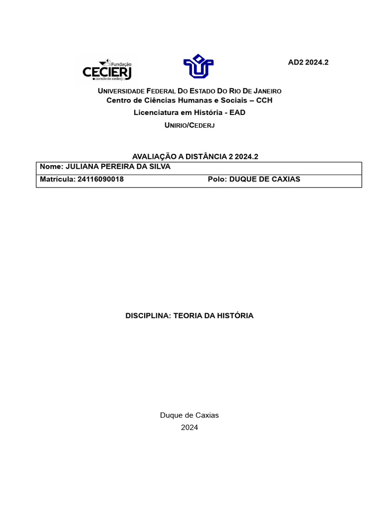 Ad2 Teoria Da História | PDF