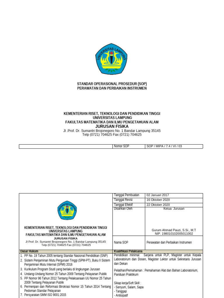 SOP Perawatan Dan Perbaikan Laboratorium | PDF