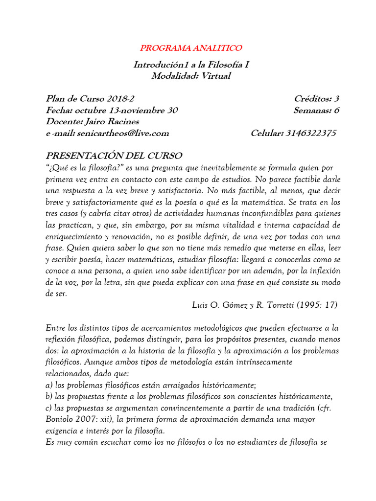 Programa Analitico Fil 2020b | PDF