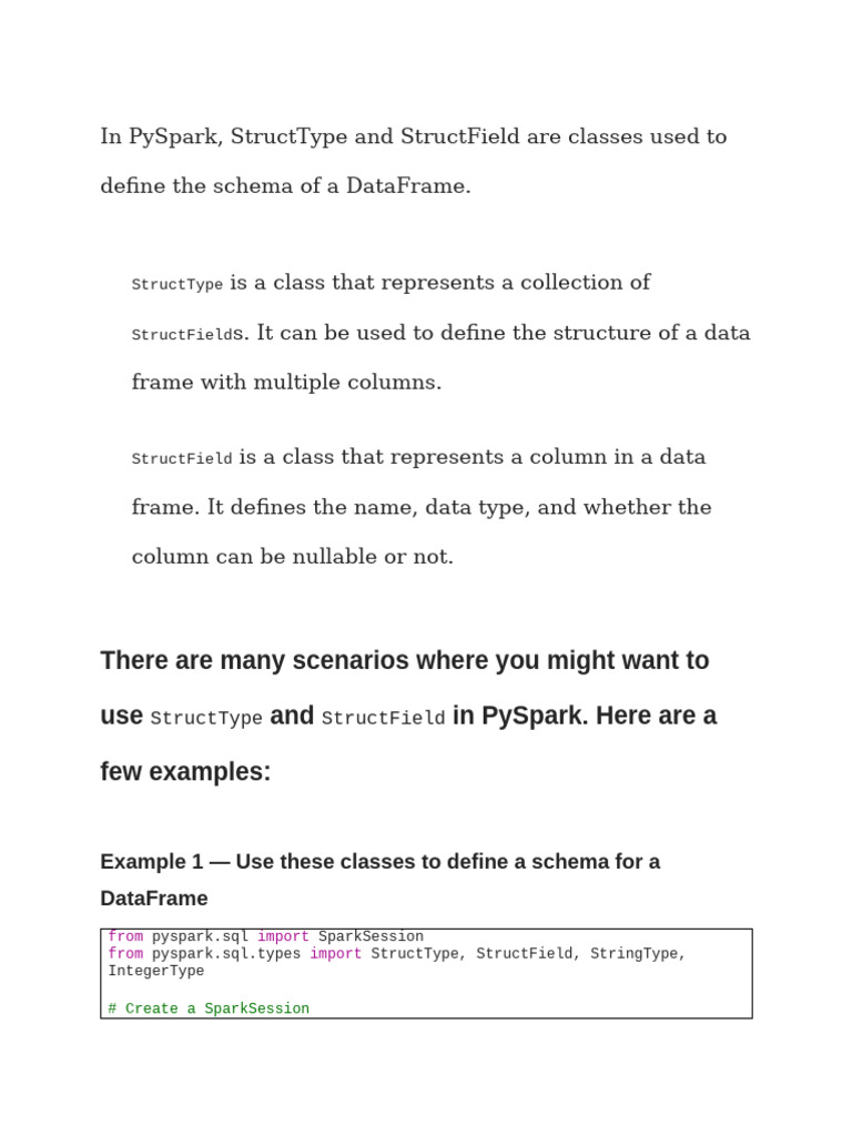 Understanding PySpark's StructType and StructField For Complex Data Structures | PDF