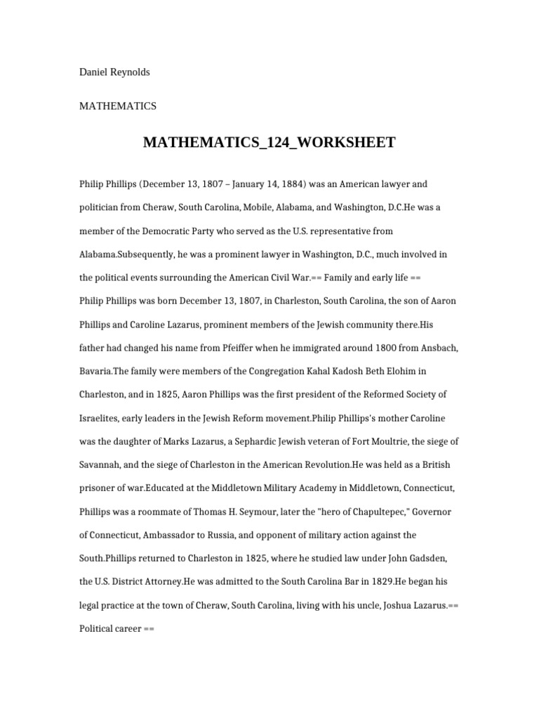 Mathematics 124 Worksheet | PDF