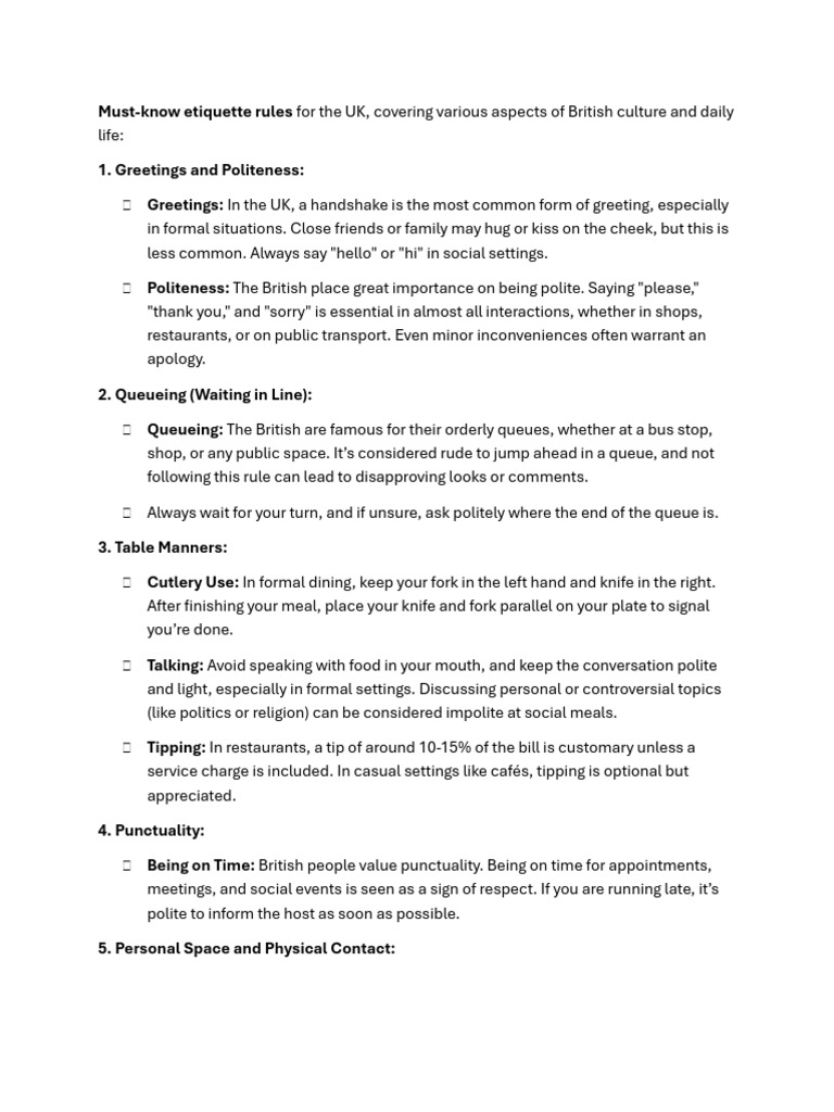 Must-Know Etiquette Rules For The UK | PDF