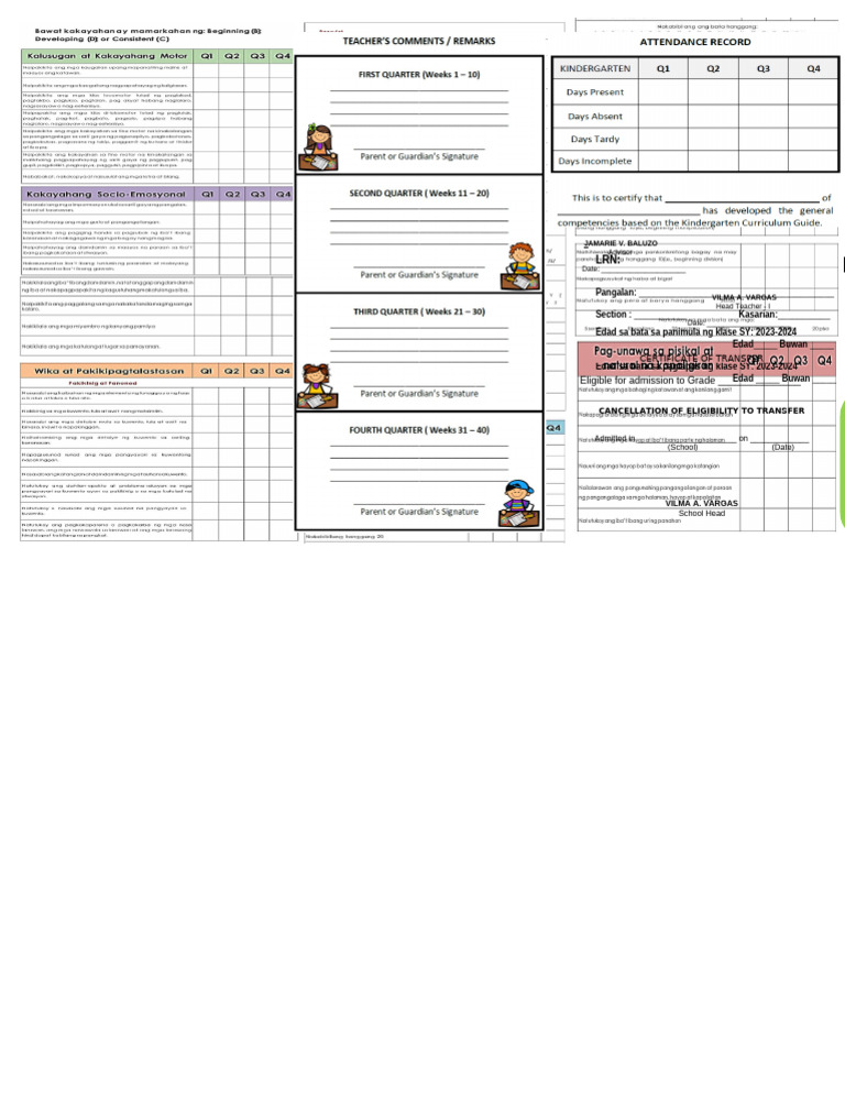 Contextualized Kindergaten-Progress Report Card | PDF