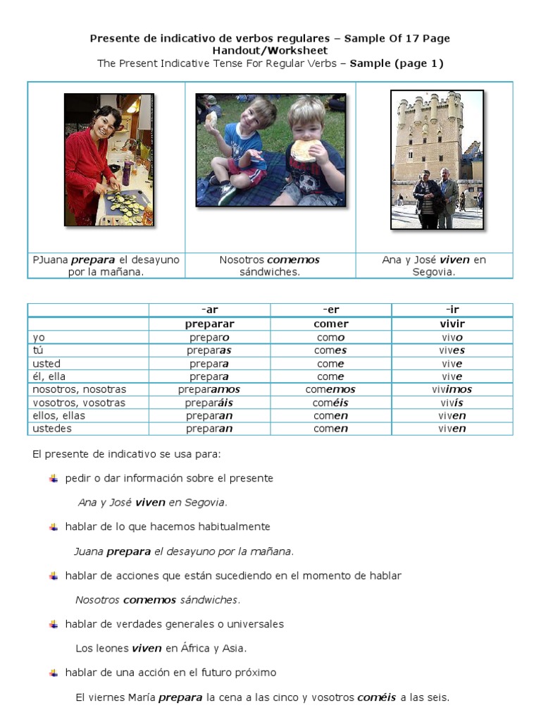 Presente de Indicativo de Verbos Regulares - Sample 1 | PDF ...