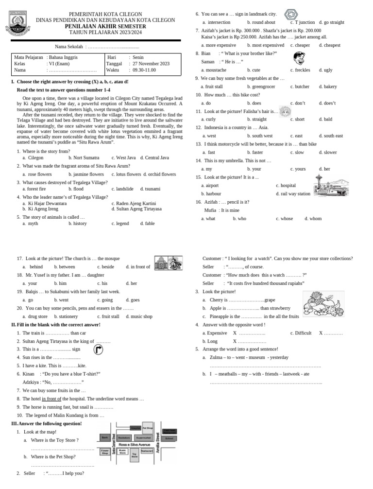 Soal Bahasa Inggris Kls 6 | PDF
