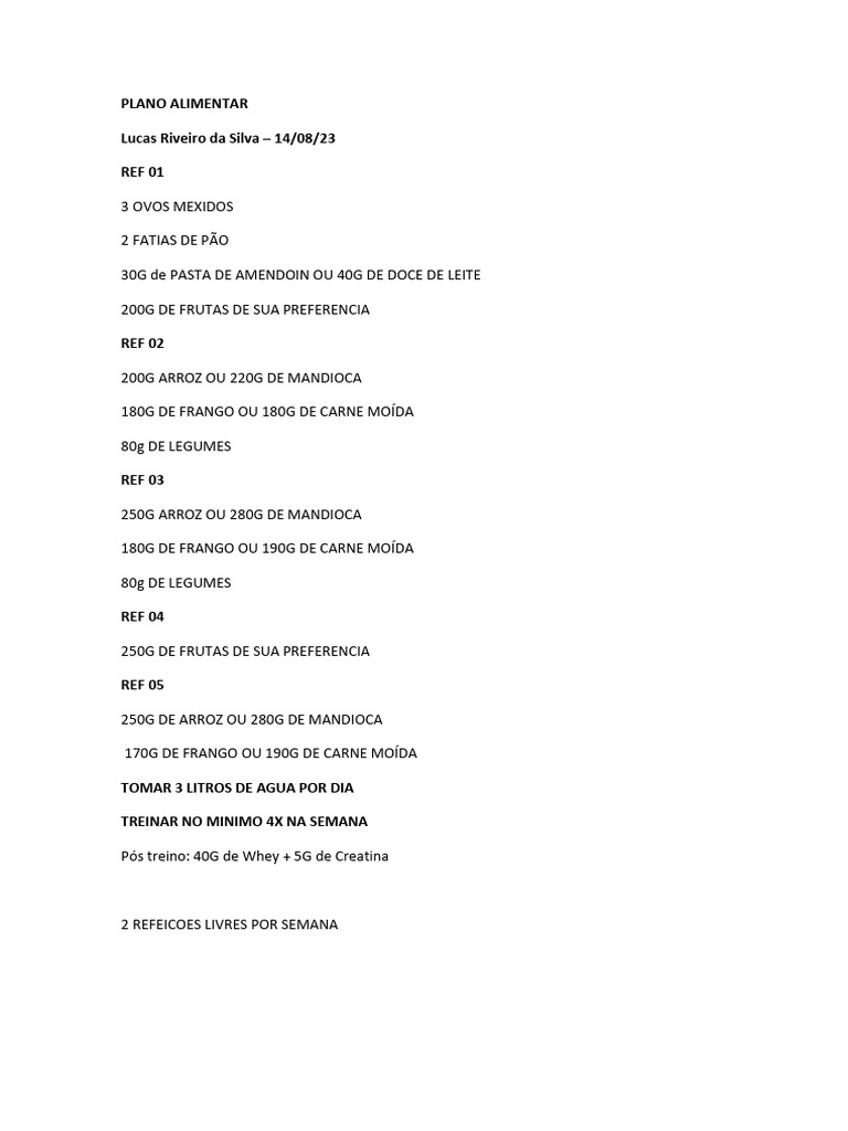 Plano Alimentar Lucas Riveiro | PDF