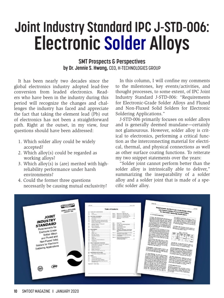 Hwang, Jennie S - Joint Industry Standard IPC J-STD-006 Electronic Solder Alloys | PDF
