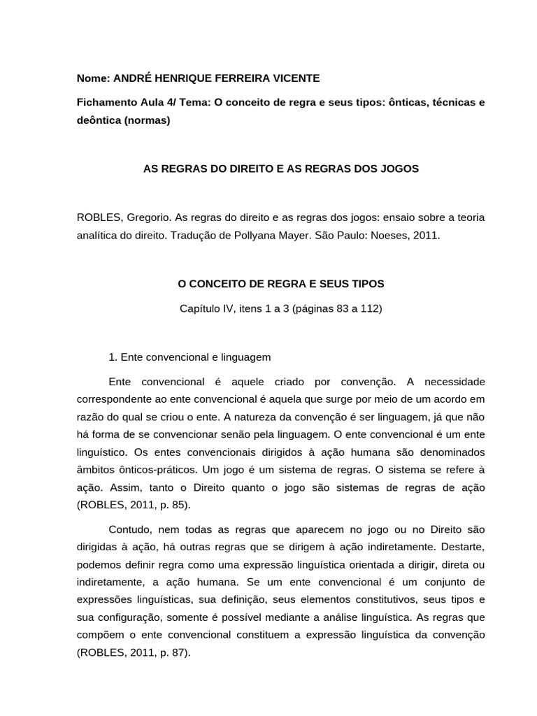 Fichamento Aula 4 Tema - O Conceito de Regra e Seus Tipos - Ônticas ...