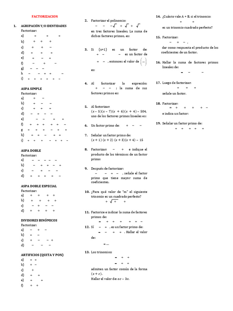 S04 - s2 Factorizacion (EJERCICIOS PARA PRACTICAR EN CASA) | PDF