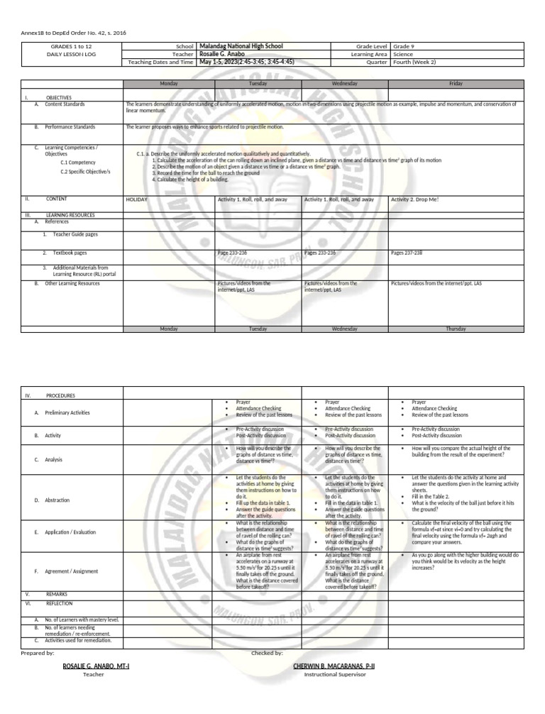 DLL in Science 9 W4Q2 | PDF