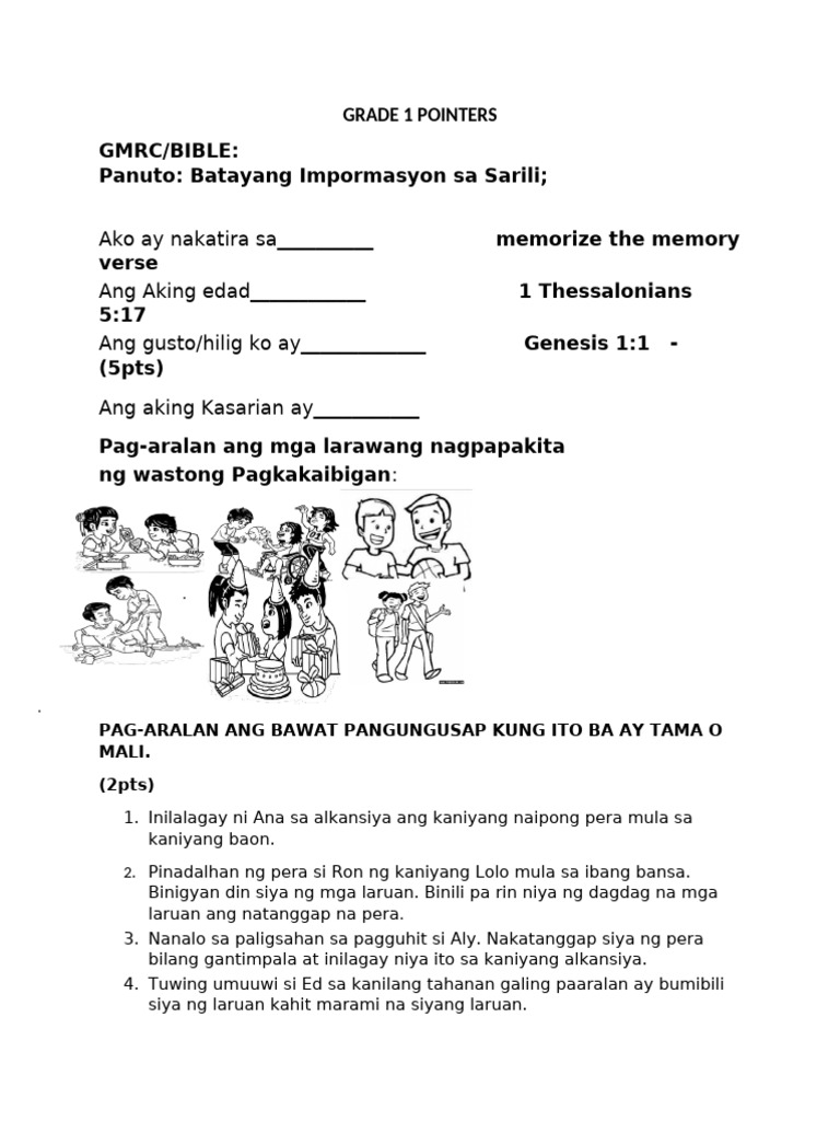 Grade 1 Pointers | PDF