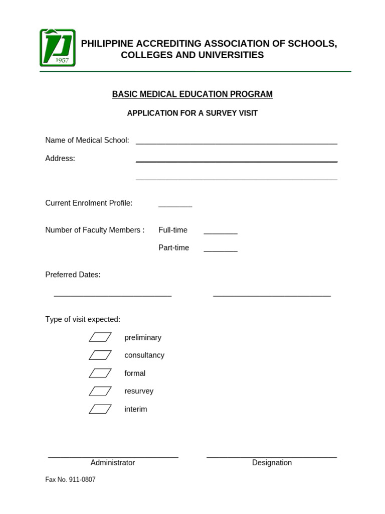 008 Application For A Survey Visit Basic Medical Education | PDF