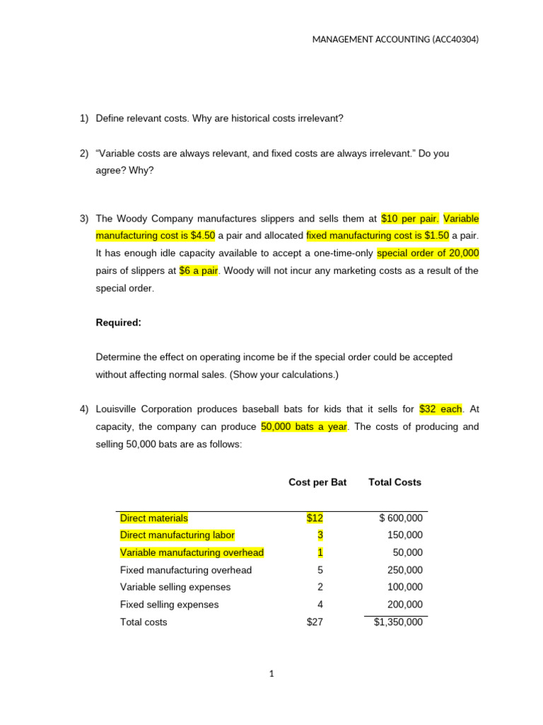 Tutorial 6 - Short-Term Decision Making | PDF