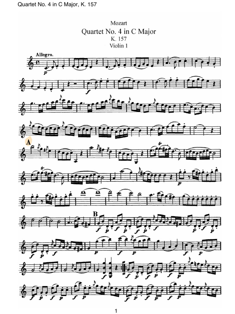 Mozart - String Quartet No.4 ViolinI | PDF