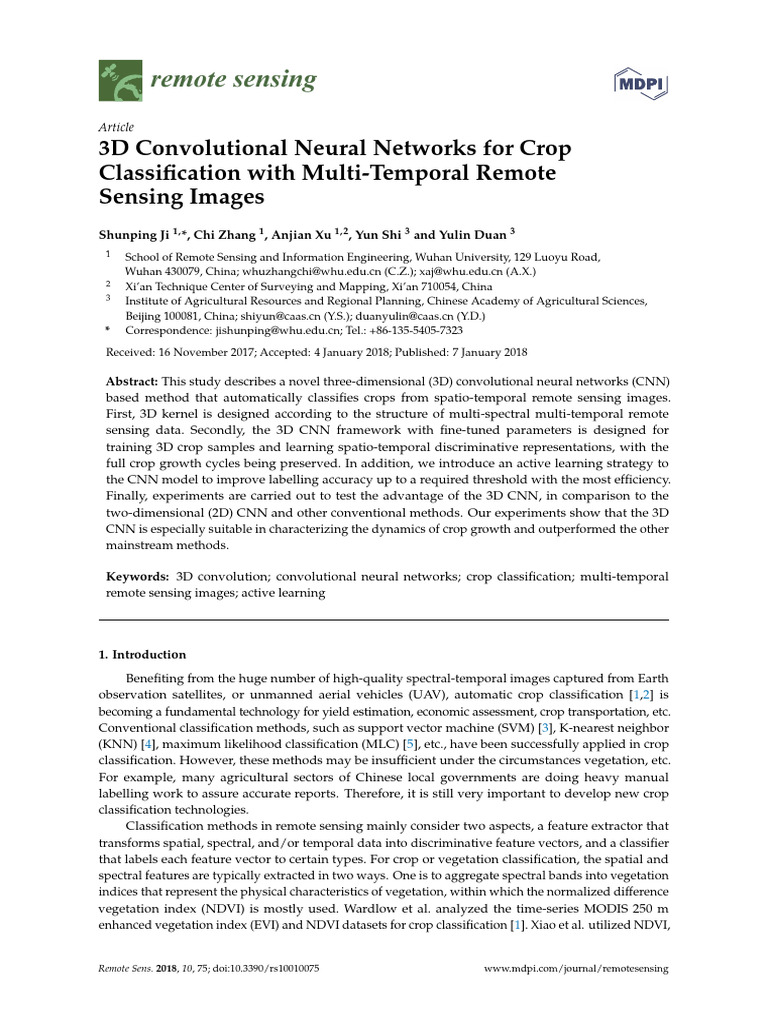 3D Convolutional Neural Networks For Crop Classifi | PDF