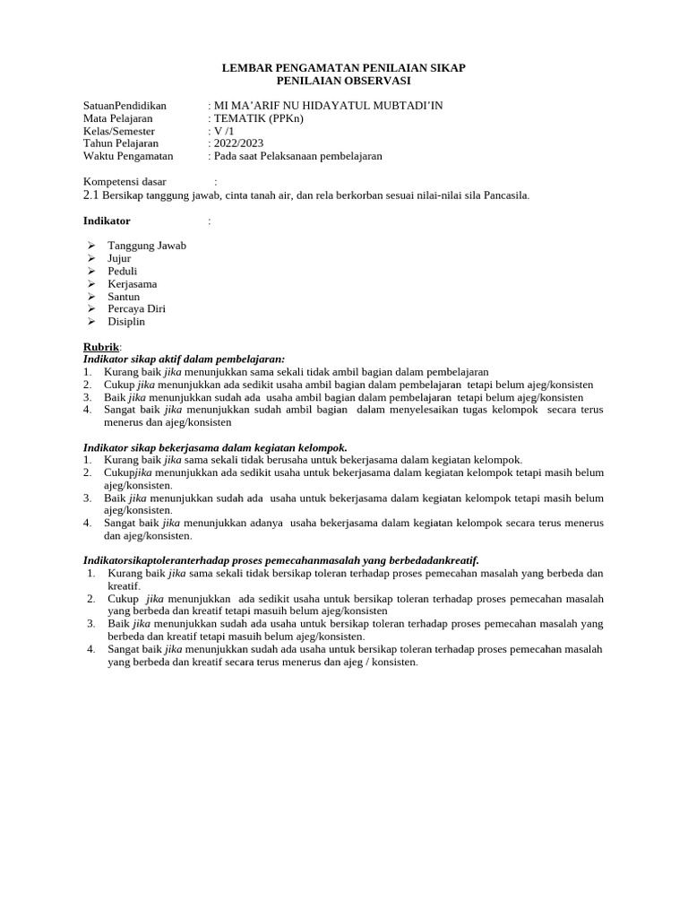 LPS Observasi (Agama Dan PPKN) | PDF