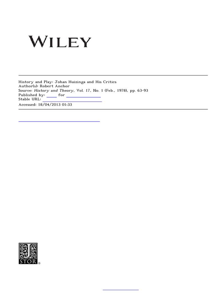 History and Play Huizinga and His Critics | PDF