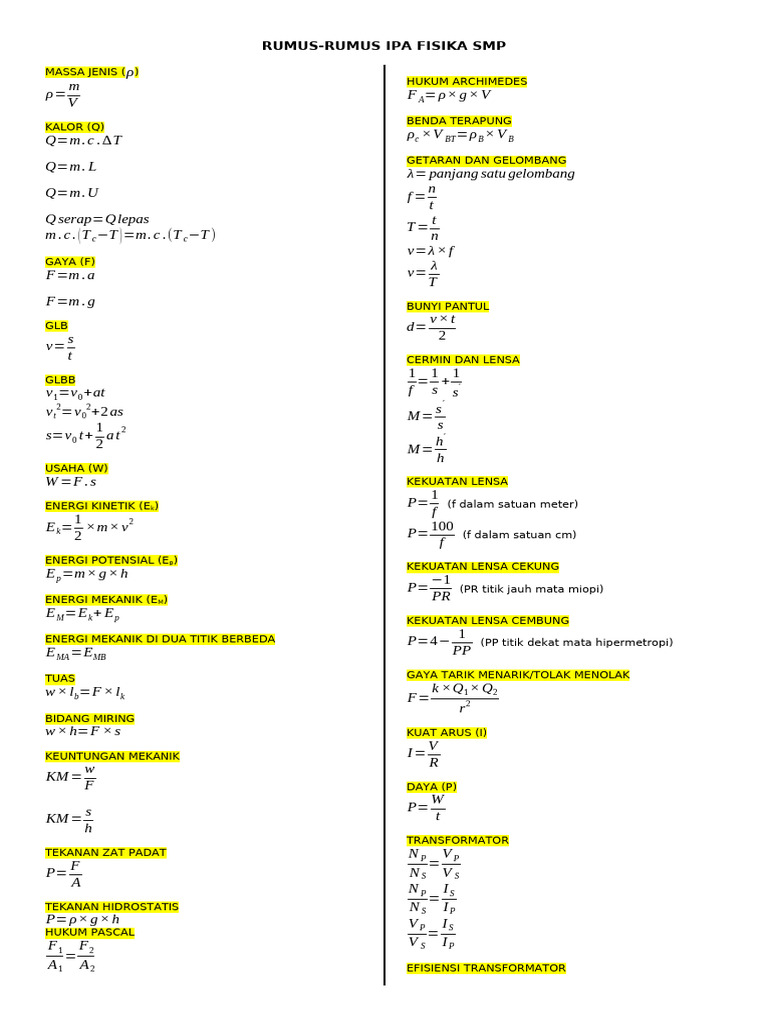 Rumus Ipa Fisika SMP | PDF