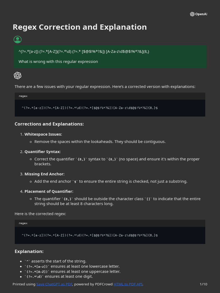 Regex Correction and Explanation | PDF