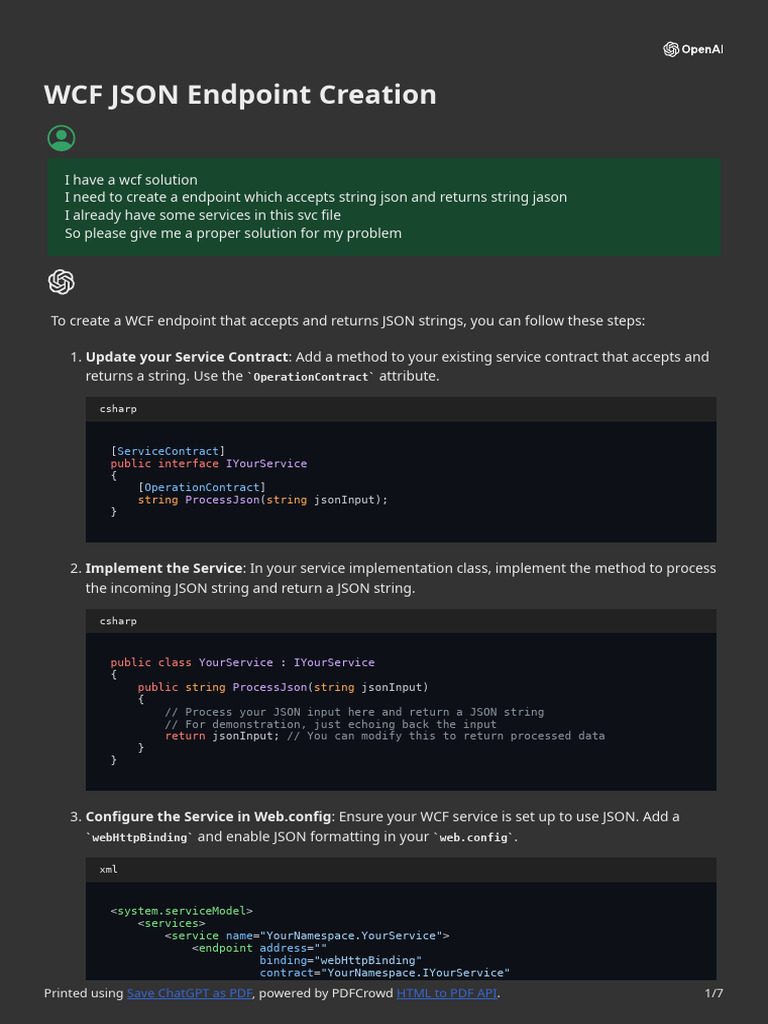 WCF JSON Endpoint Creation | PDF