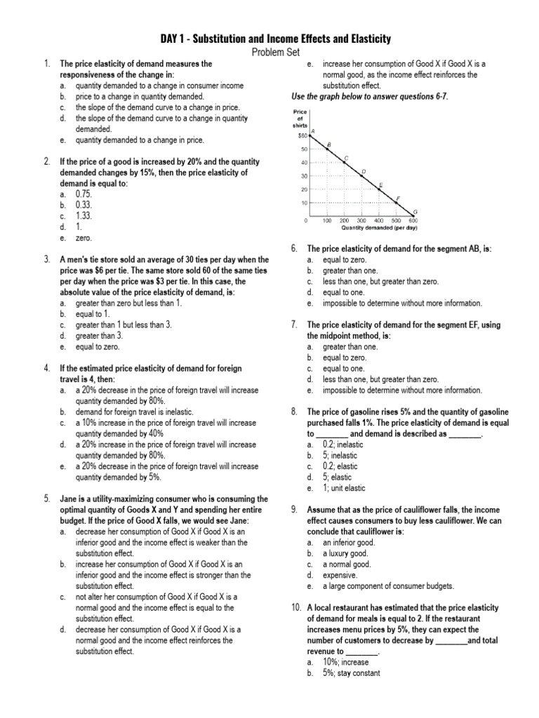 AP Micro Unit 3 DAY 1 PROBLEM SET Elasticity of Demand | PDF | Demand ...