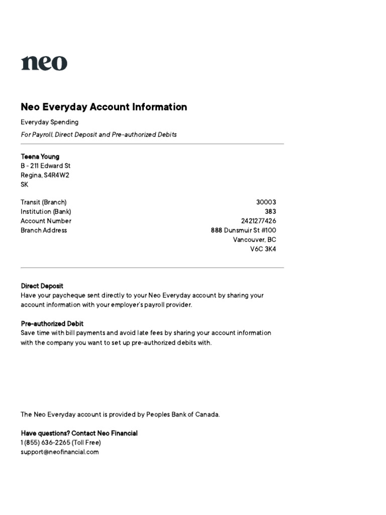 Neo Everyday Account Information Version 1 | PDF