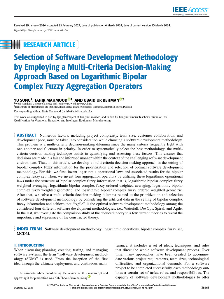Selection of Software Development Methodology by Employing A Multi-Criteria Decision-Making ...