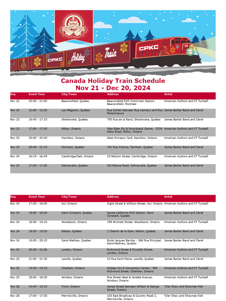 Canada Holiday Train Route 2024 | PDF | Alberta | British Columbia
