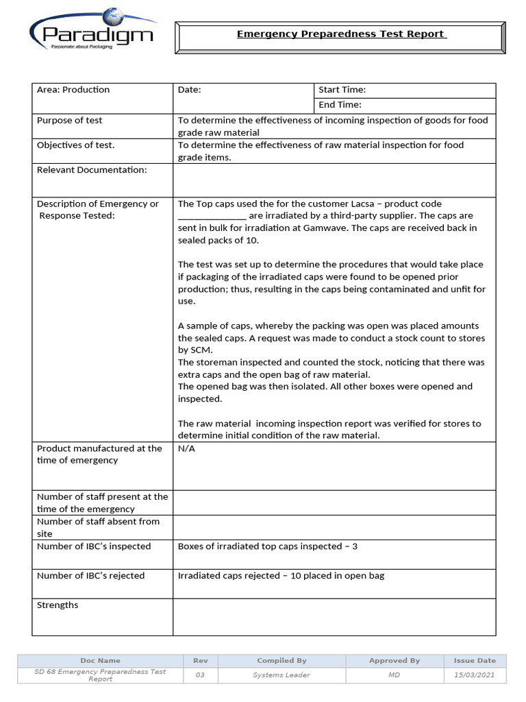 SD 68 - 03 - Emergency Preparedness Test Report | PDF