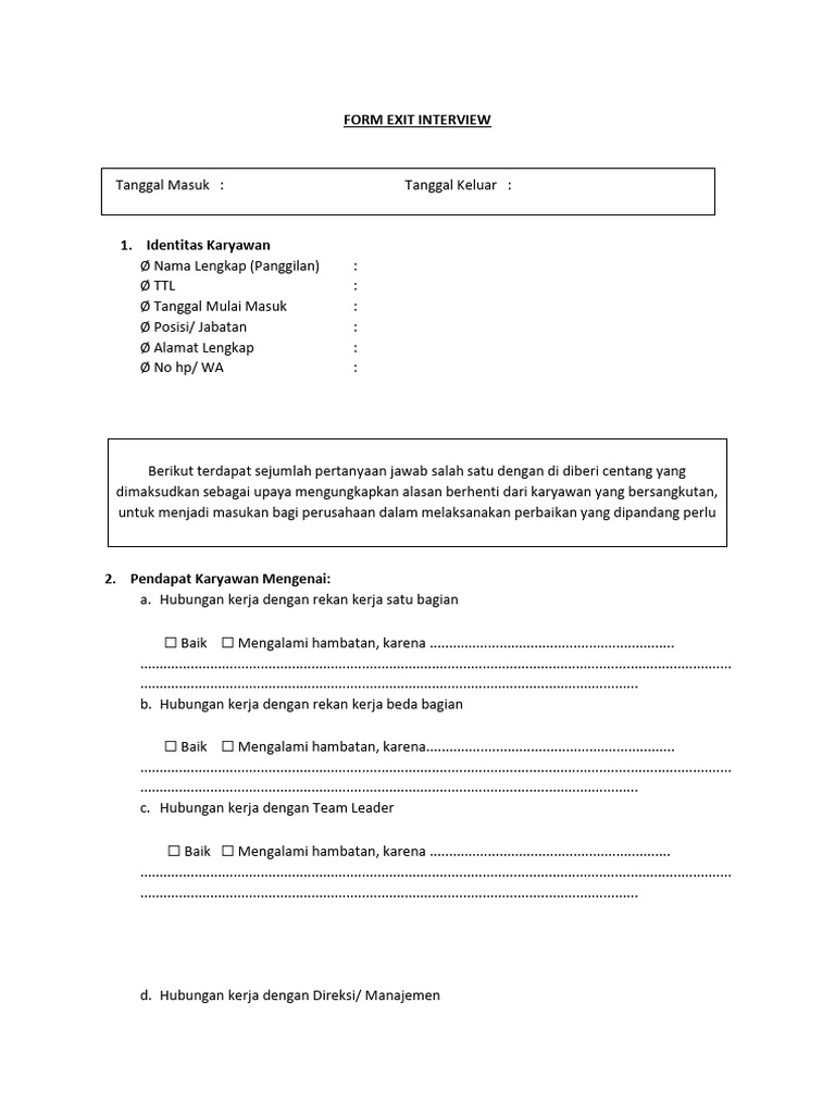 Exit Interview Karyawan | PDF